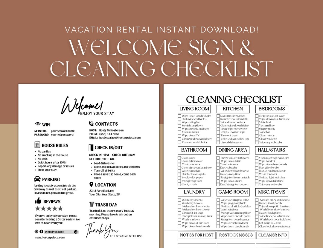 Airbnb Welcome Sign and Cleaning Checklist Template Welcome - Etsy