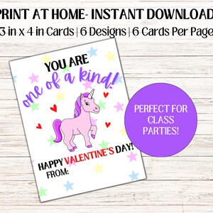 Unicorn Valentine Cards, Kids Valentine Cards, Printable School ...