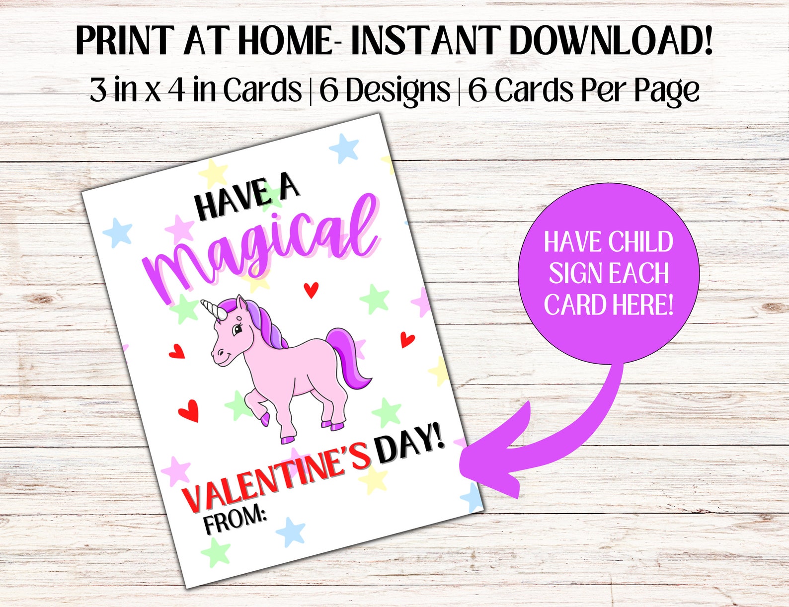 Unicorn Valentine Cards, Kids Valentine Cards, Printable School ...