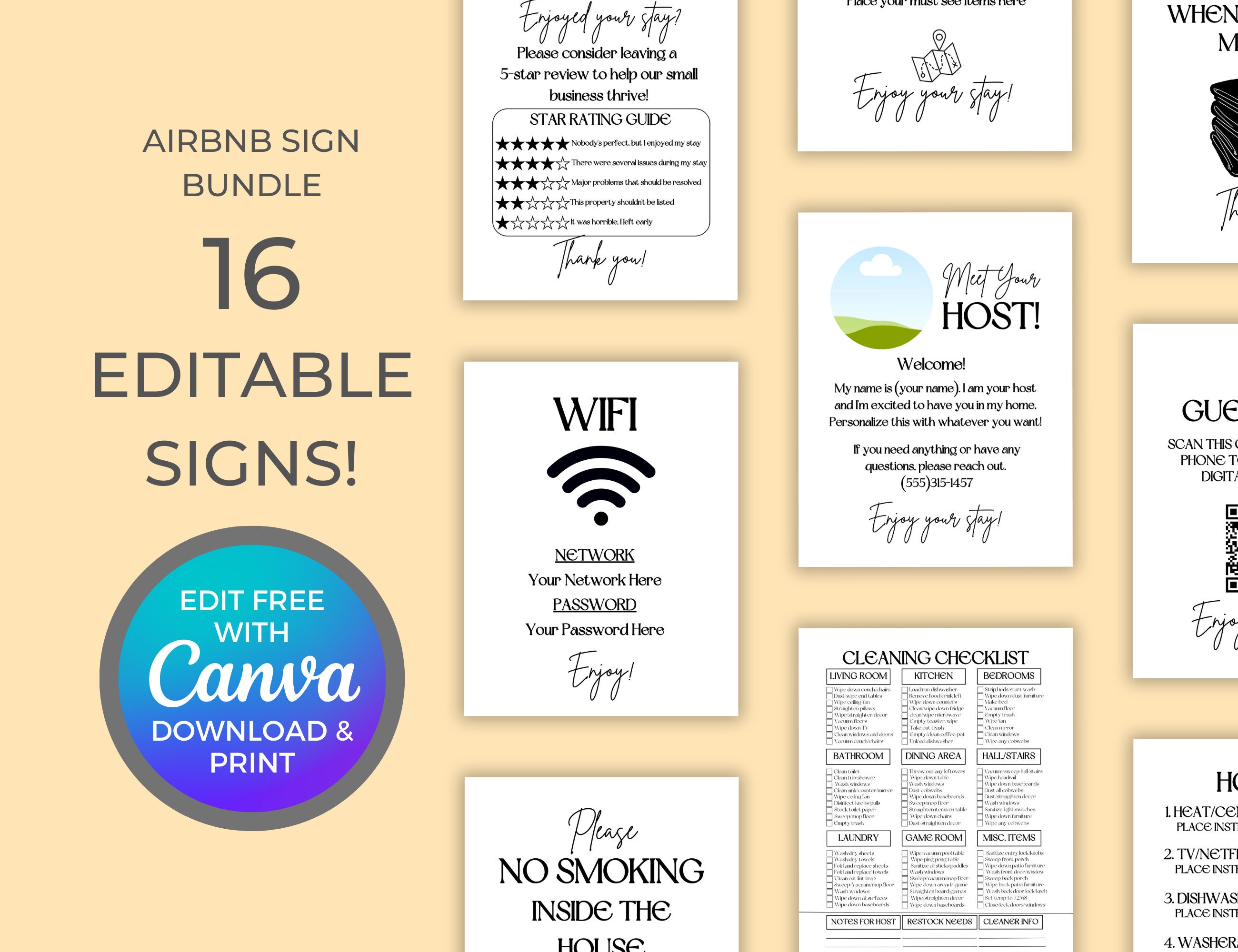 Airbnb Sign Bundle Templates Airbnb Sign Templates - Etsy