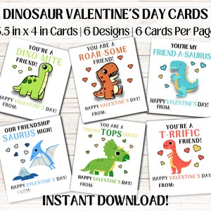 Dinosaur Valentine Printable for Kids | Valentine's Cards Set ...