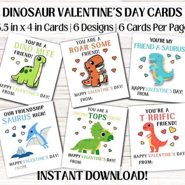 Dinosaur Valentine Printable - Etsy