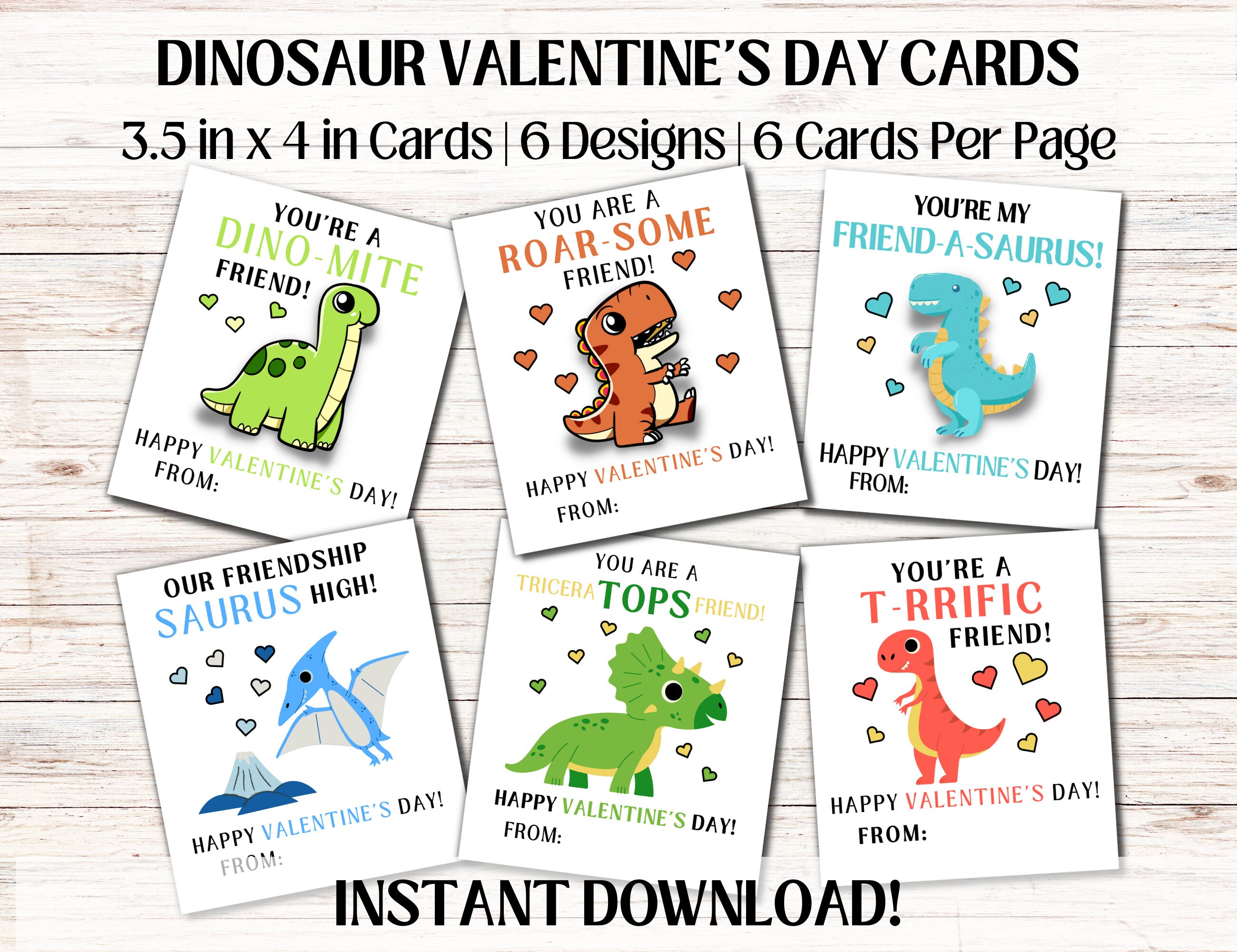 Dinosaur Valentine Printable for Kids | Valentine's Cards Set ...