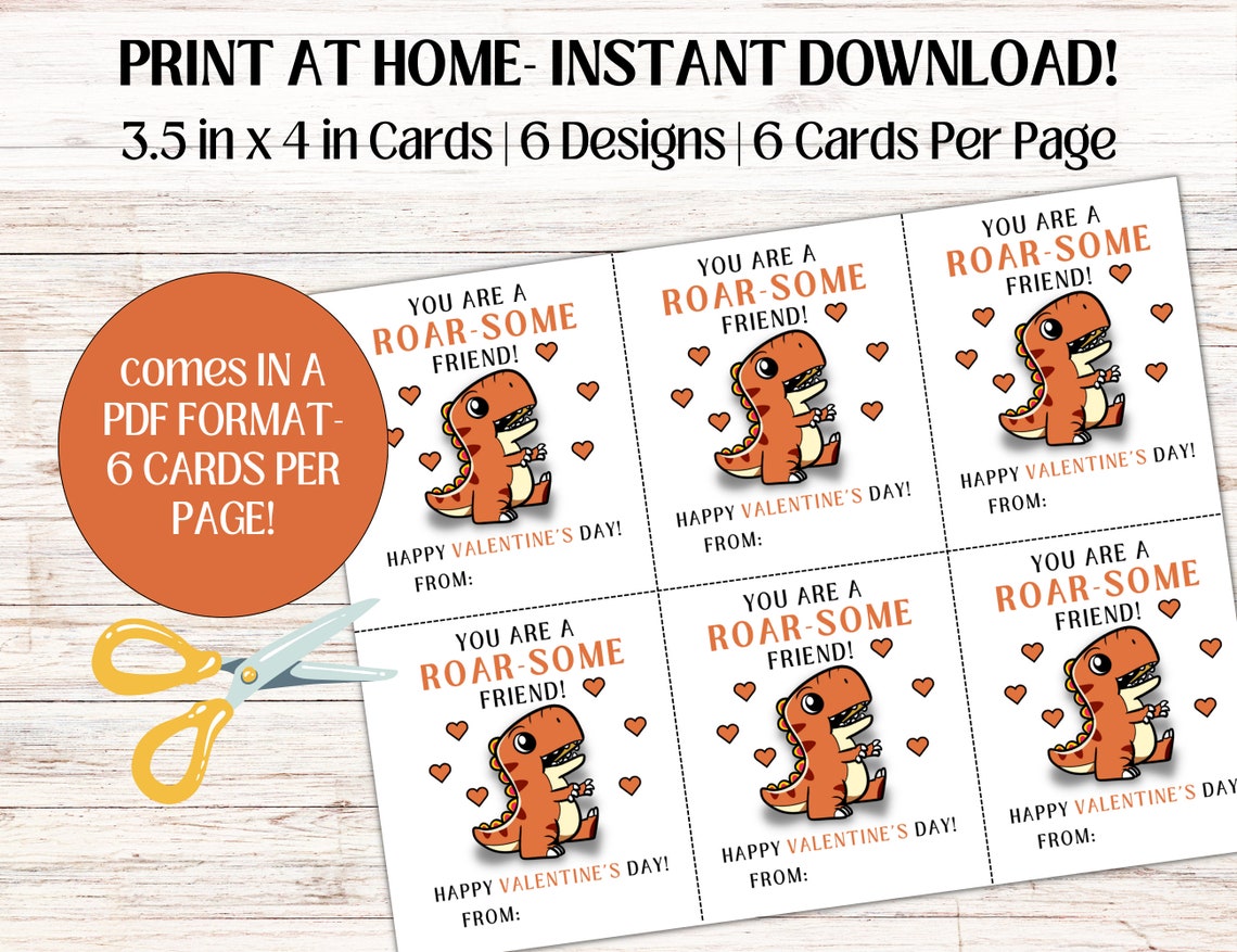 Dinosaur Valentine Printable for Kids | Valentine's Cards Set ...