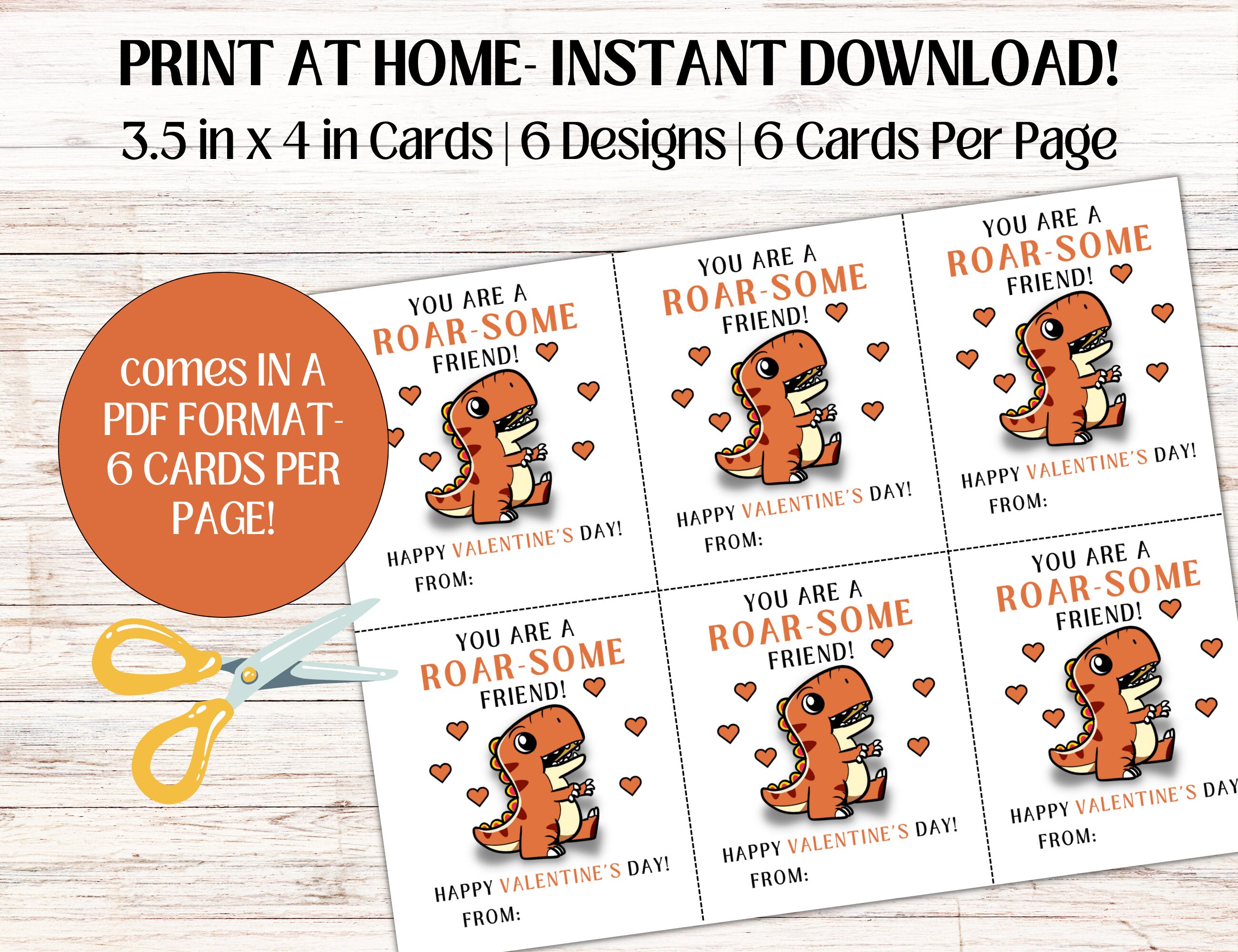 Dinosaur Valentine Printable for Kids | Valentine's Cards Set ...