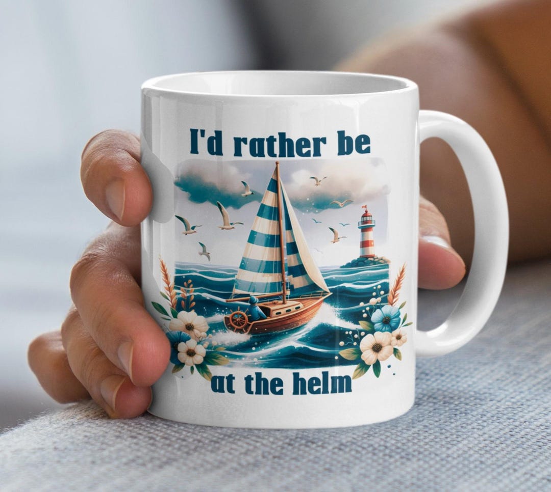 Nautical Coffee Mug: Sailor's Helm, Sailboat Design - Etsy