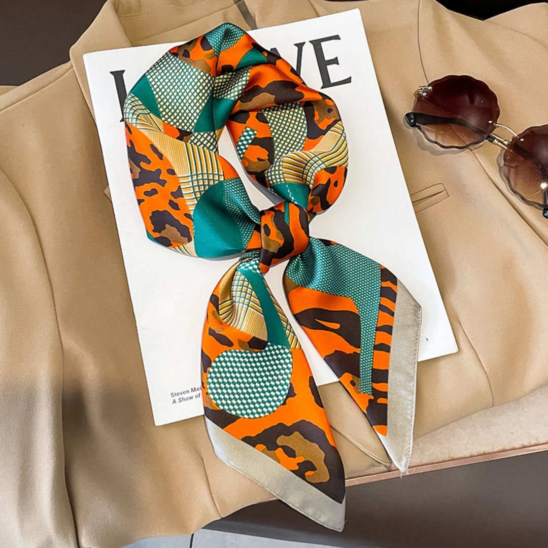 Leopard Print Letters 70cm Square Scarf, Silk Textured Scarf, Sun ...