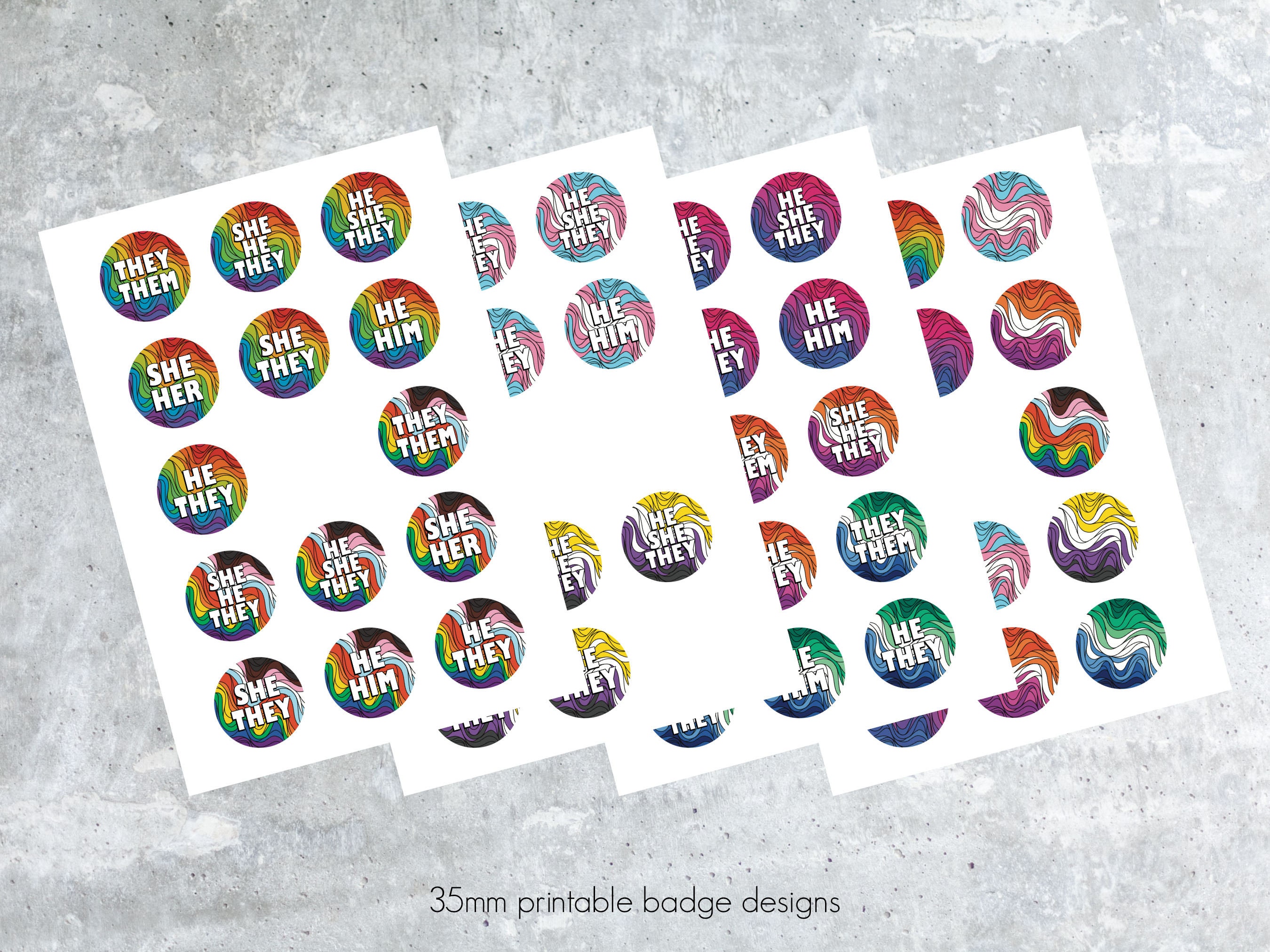 Pronoun Badges | Digital Download | Pride Flags | 35mm and 57mm Badge ...