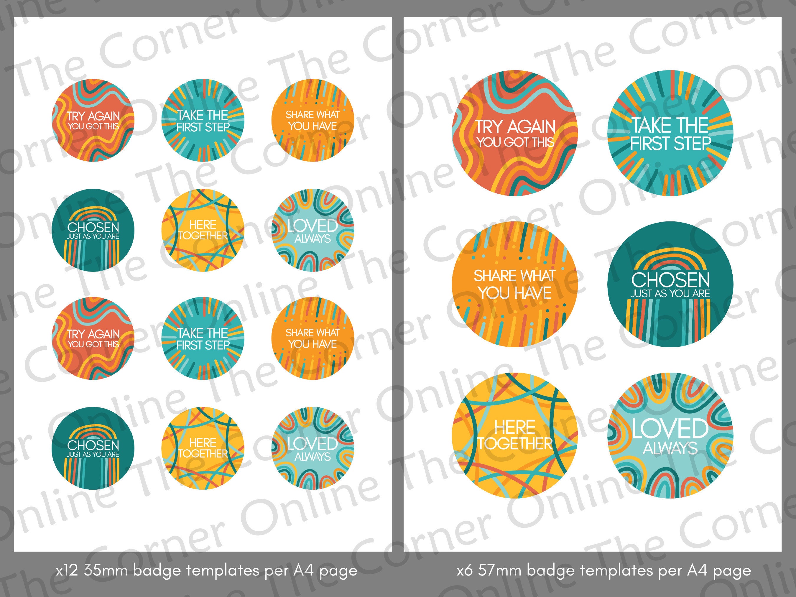 DIGITAL DOWNLOAD Set of 6 Badges Printable Try Again, Take First Step ...