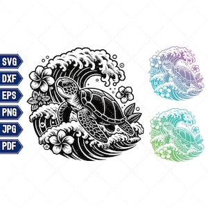 Sea Turtle SVG, Sea Wave, Hawaiian Flowers, Turtle Lovers Clipart, Svg ...