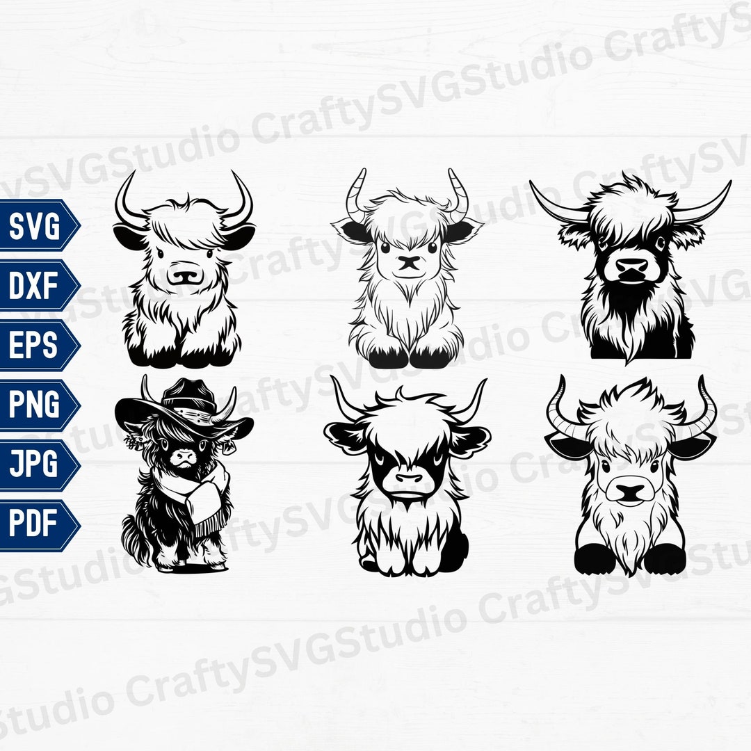 Baby Highland Cow Svg Bundle, Cute Fluffy Highland Cows, Cow Head Svg ...