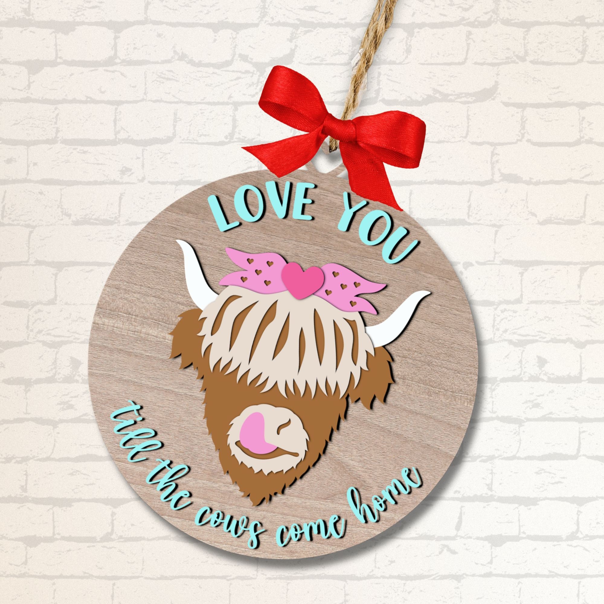 Valentines Highland Cow Door Sign Svg, Cute Fluffy Highland Cow With ...