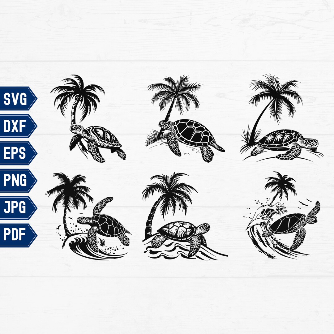 Sea Turtle Svg Bundle, Sea Turtle Clipart With Palm Tree, , Ocean ...