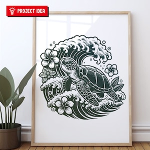 Sea Turtle SVG, Sea Wave, Hawaiian Flowers, Turtle Lovers Clipart, Svg ...