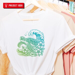 Hawaiian Sea Turtle Svg, Turtle With Wave and Flowers, Svg Cut Files ...