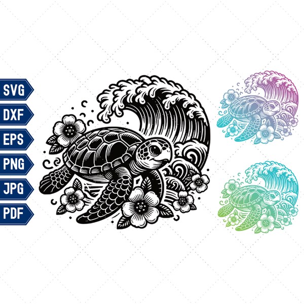Sea Turtle With Flowers Svg - Etsy