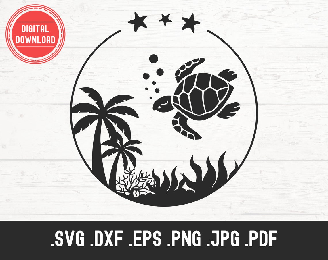Sea Turtle Svg File Turtle With Palm Trees Frame Svg Turtle - Etsy