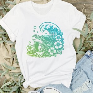 Sea Turtle SVG With Wave and Flowers, Hawaiian Sea Turtle, Svg Cut ...