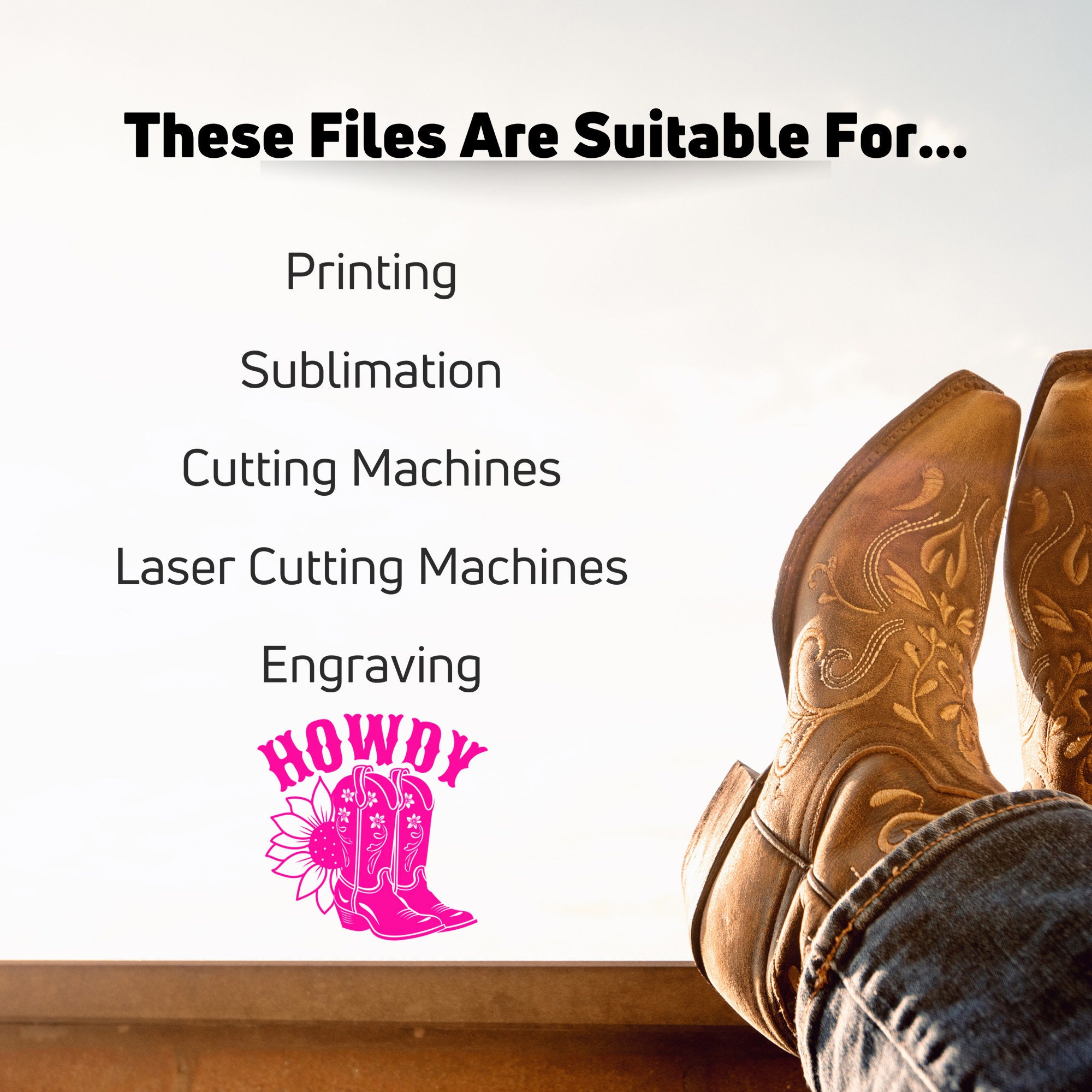 Cowgirl SVG, Howdy Wavy Text With Boots and Flower, Rodeo Svg, Western ...