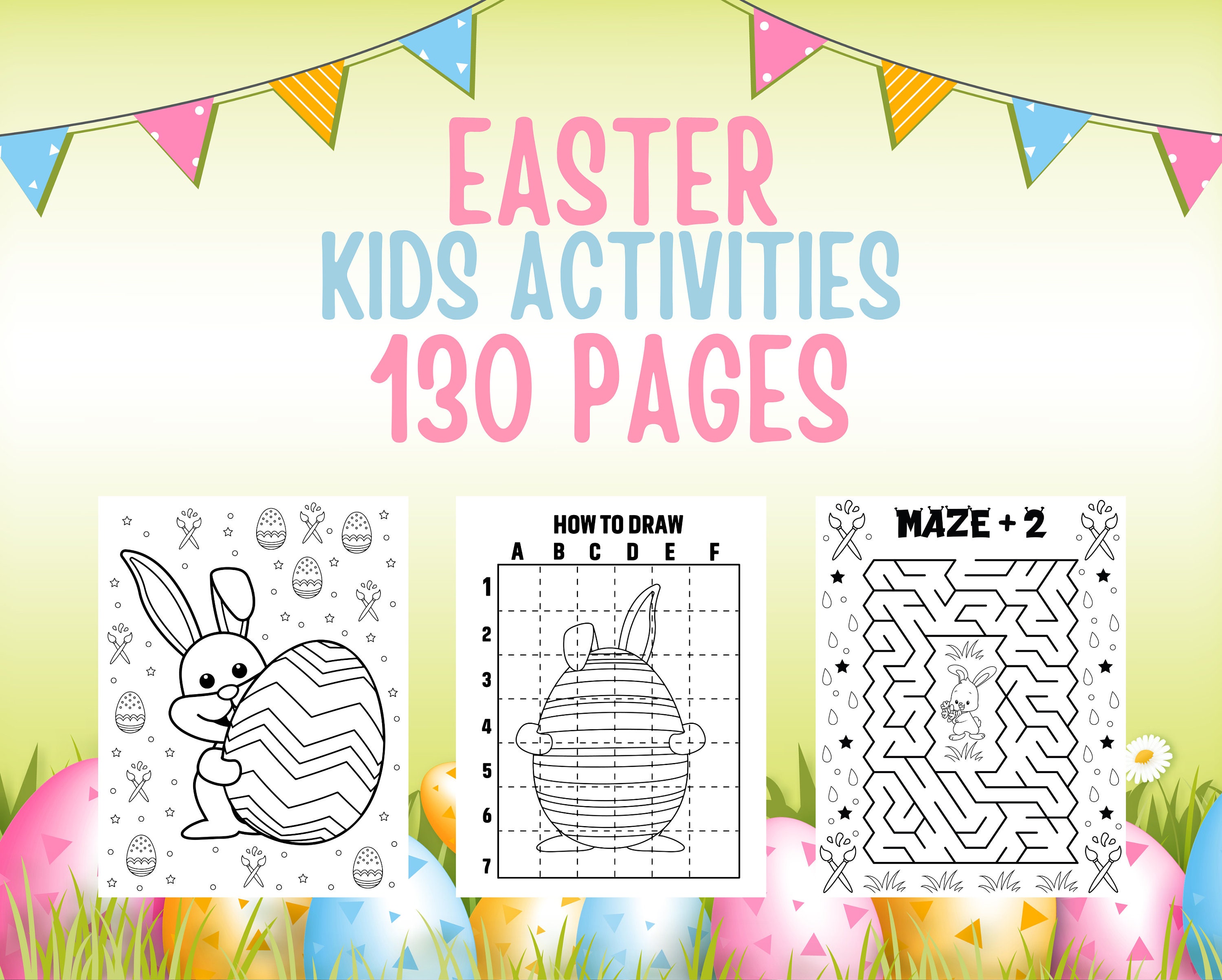 Full Easter Activity Book for Kids 130 Pages Coloring - Etsy