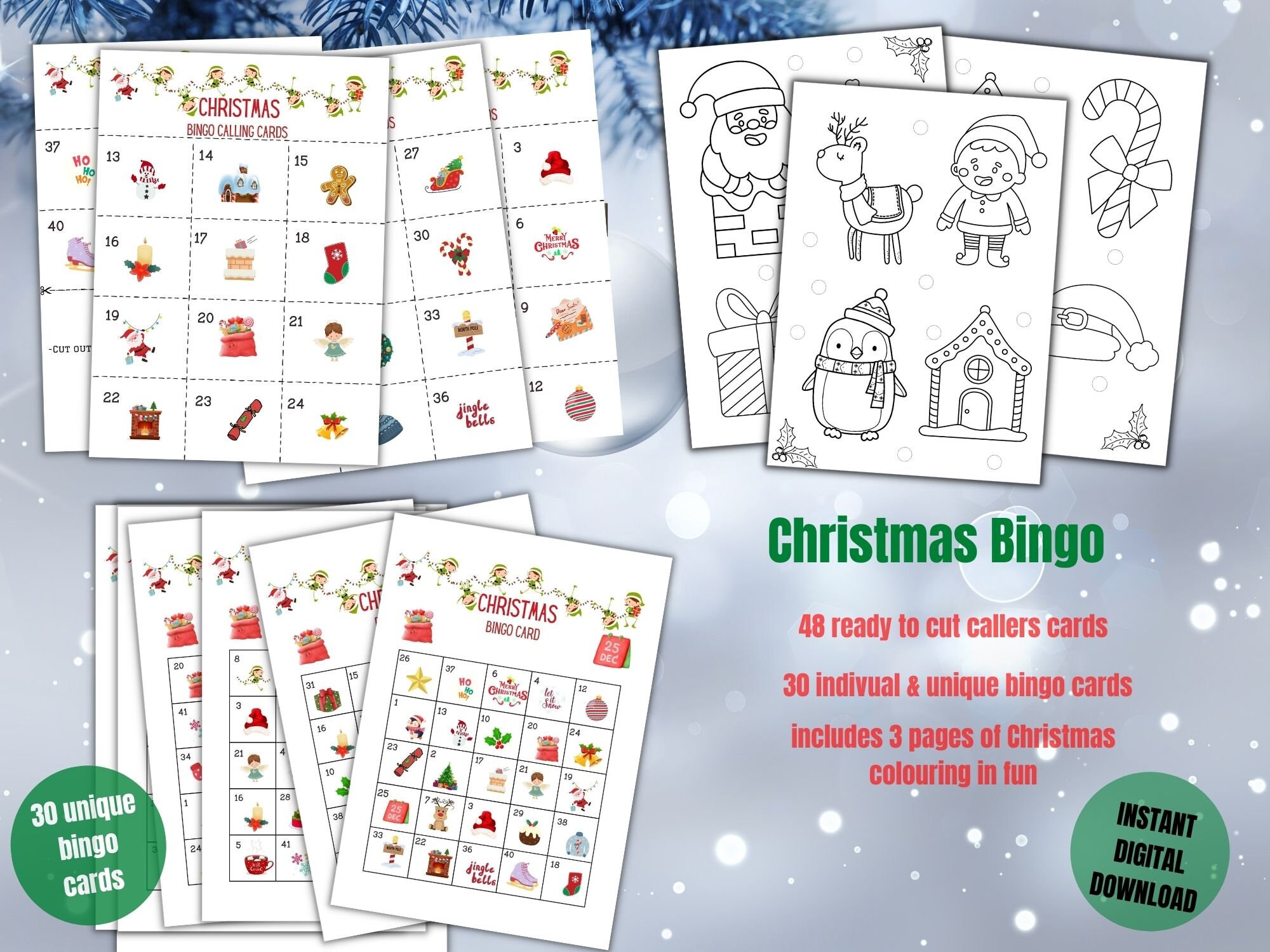 Christmas BINGO, 30 Unique Bingo Cards, Christmas Party, Family Fun ...