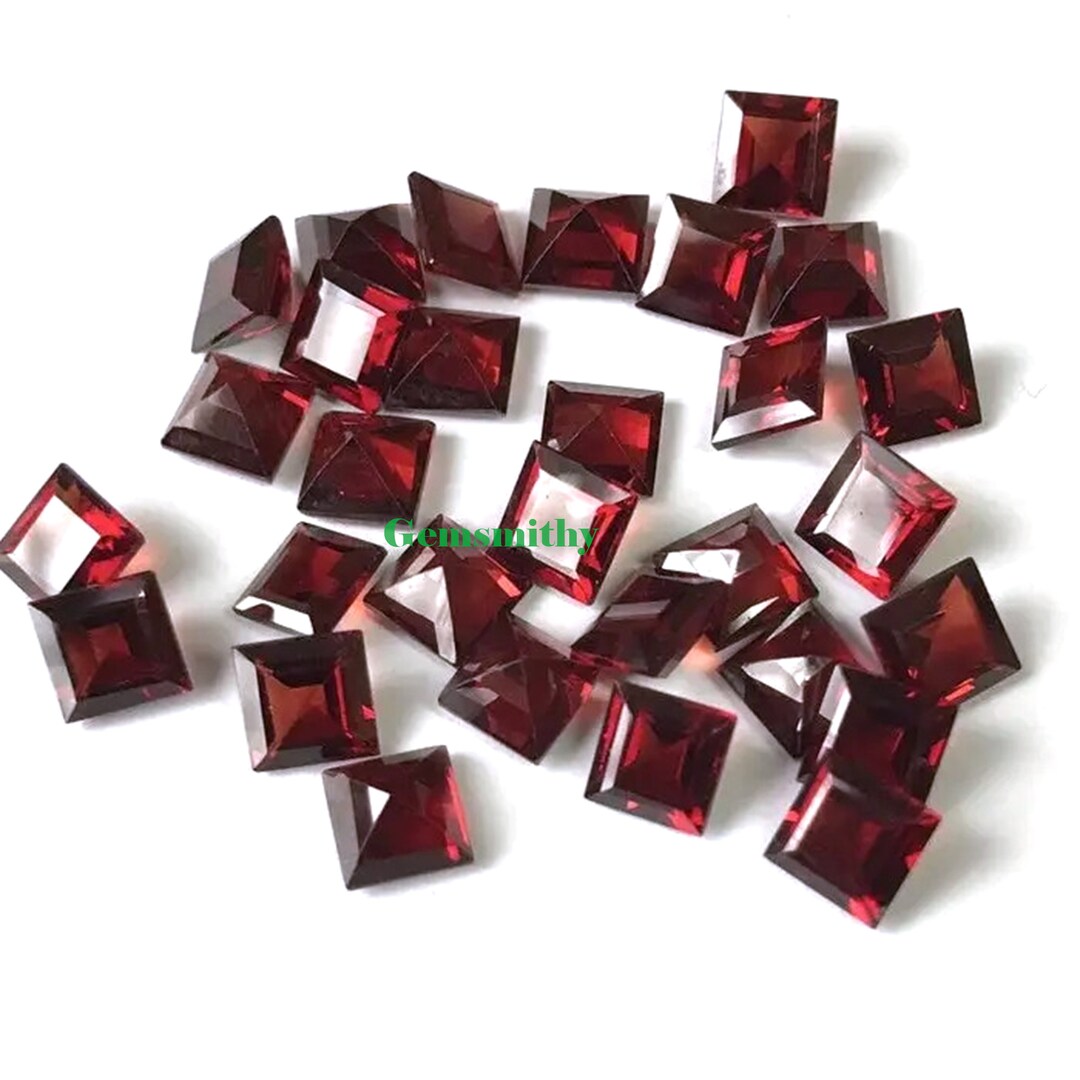 Natural Mozambique Red Garnet Faceted Square Loose Calibrated Jewelry ...
