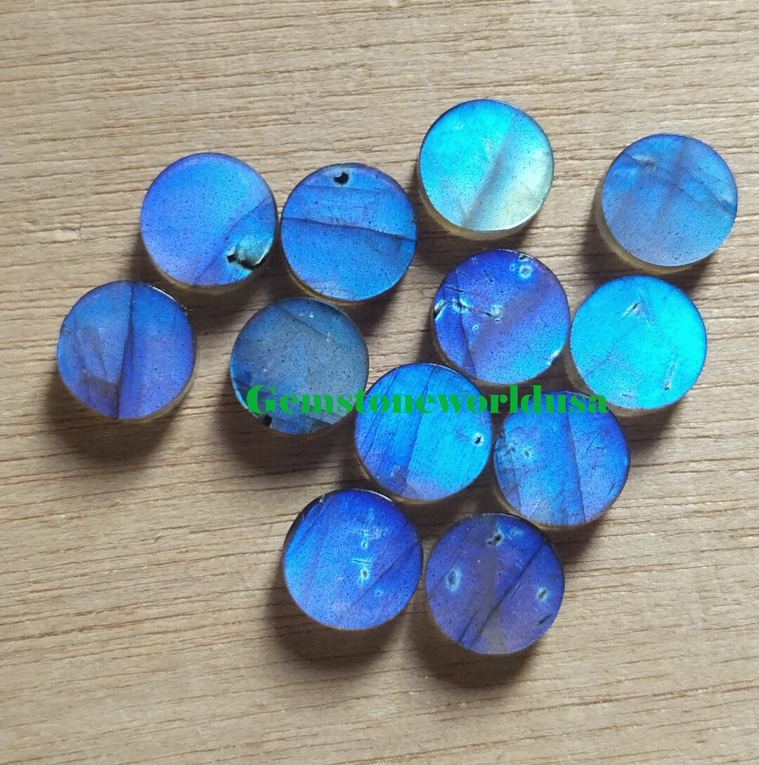 Natural Blue Fired Labradorite Round Both Side Flat Coin/discs Loose ...