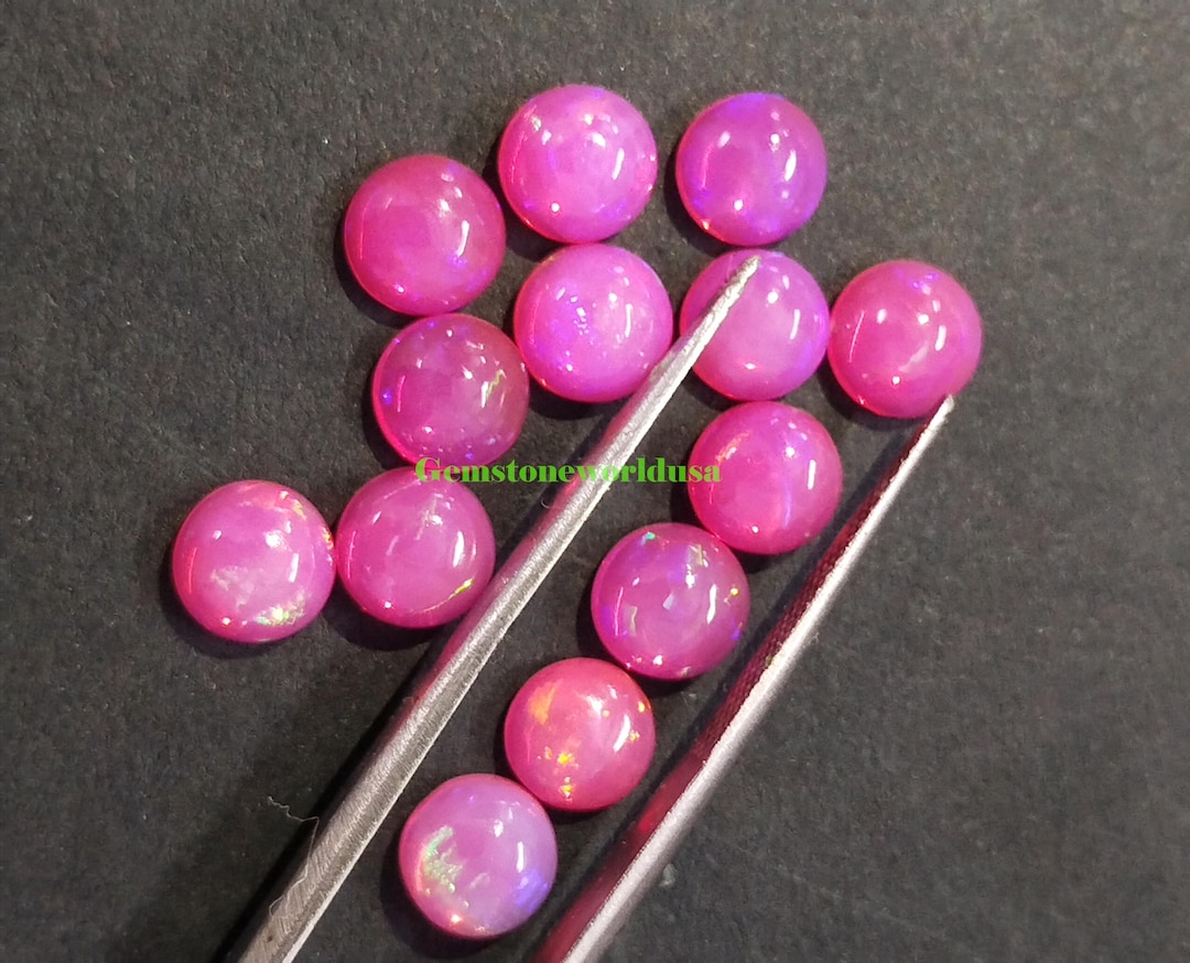 Natural Hot Pink Fired Ethiopian Opal Round Loose Calibrated Flat Back ...