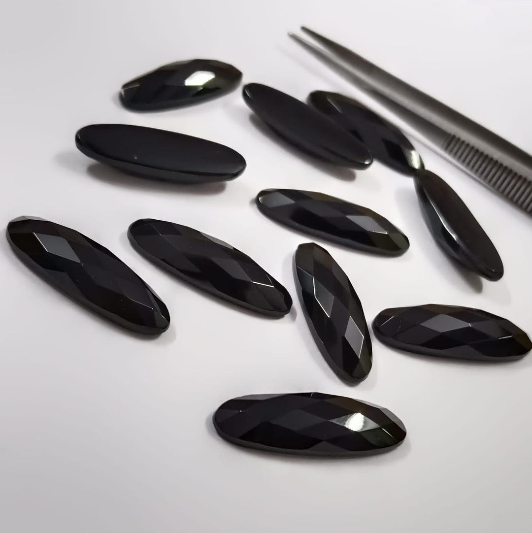 Natural Black Onyx Long Oval Checker Cut Calibrated Loose Jewelry ...