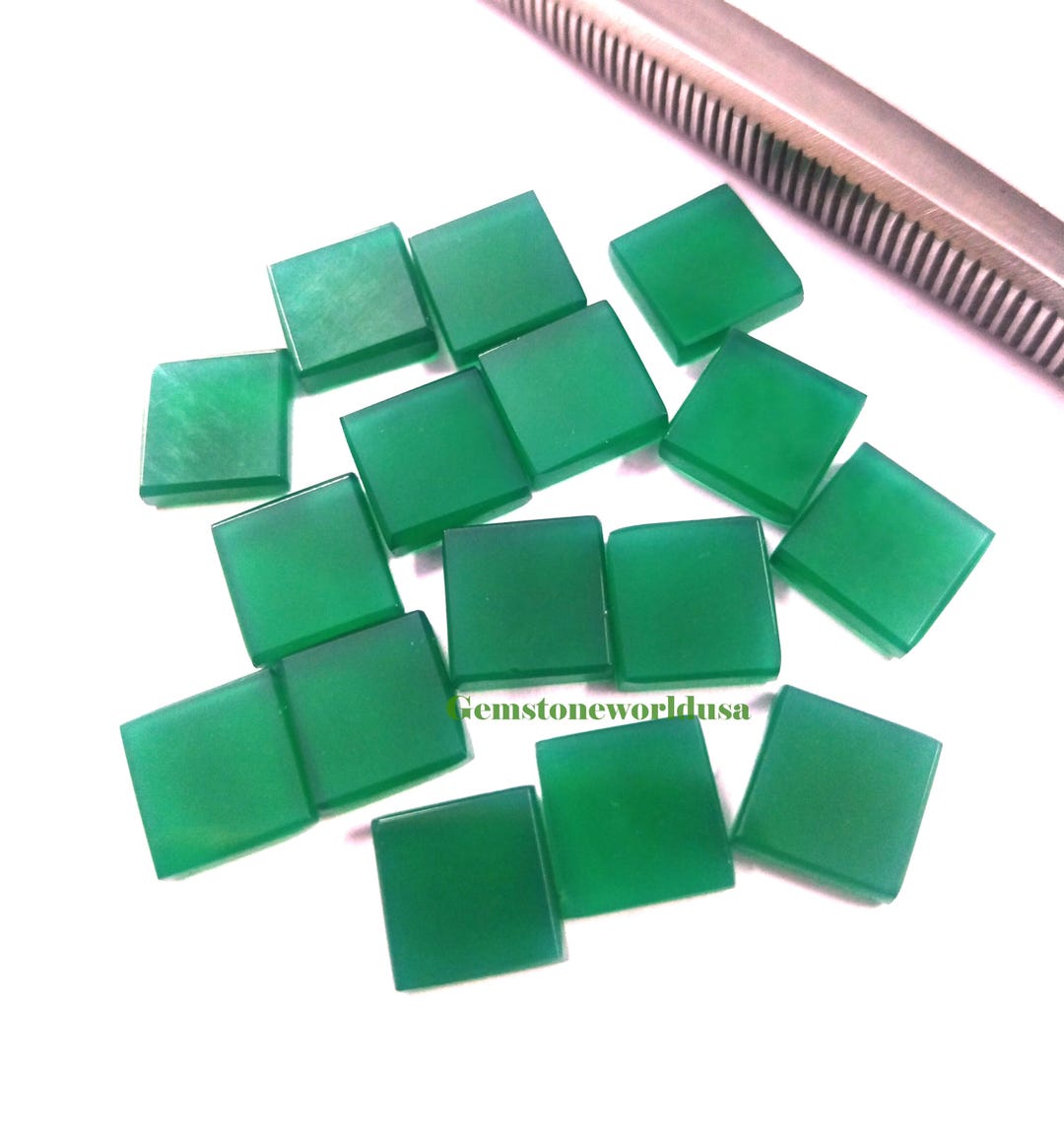 AAA+ Natural Green Onyx Square Coin/discs Both Side Flat Loose Gemstone ...