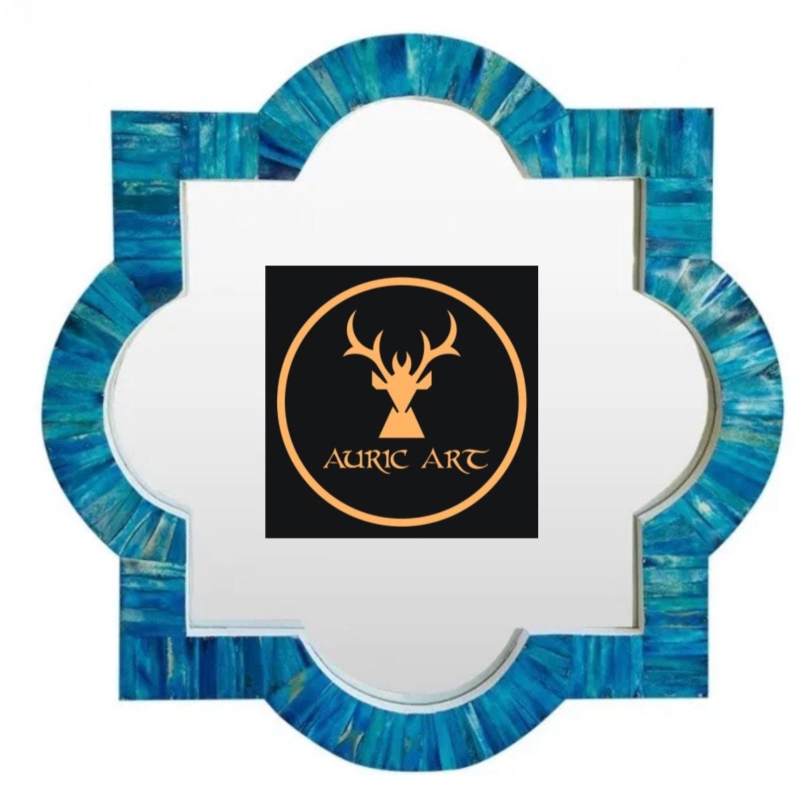 Bone Inlay Wooden Mirror Frame Blue Stripe Pattern - Etsy