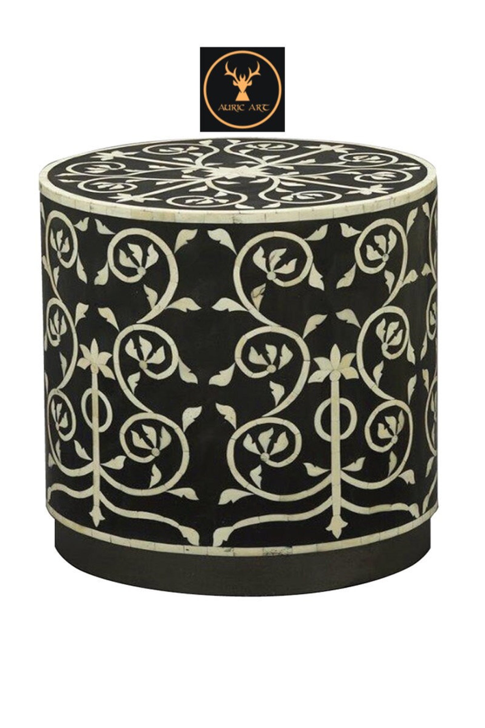 Handmade Bone Inlay Grey Lotus Design Pattern End Table - Etsy