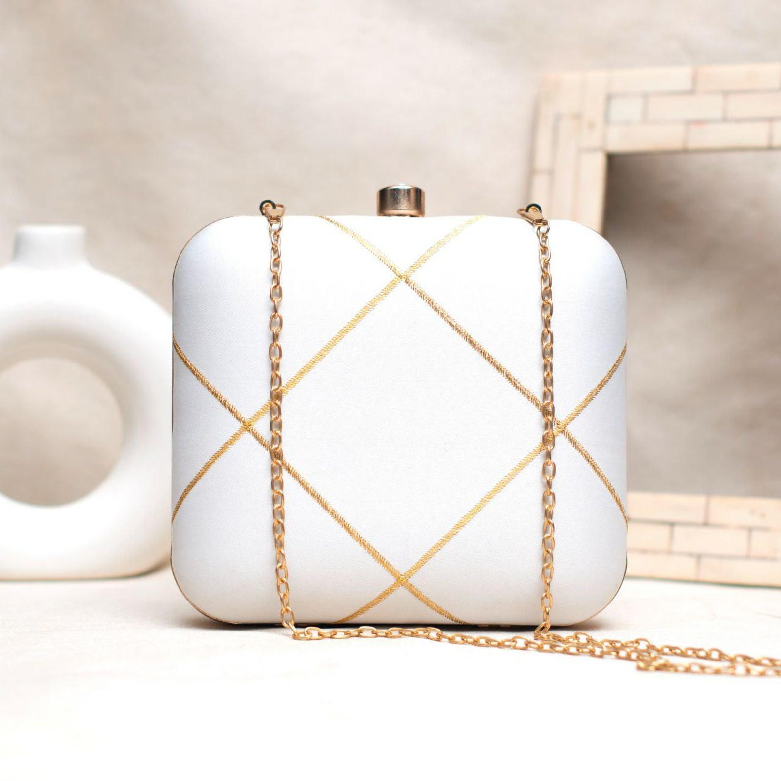 Elegant Purple & Gold Box Clutch With Chain Strap - Etsy