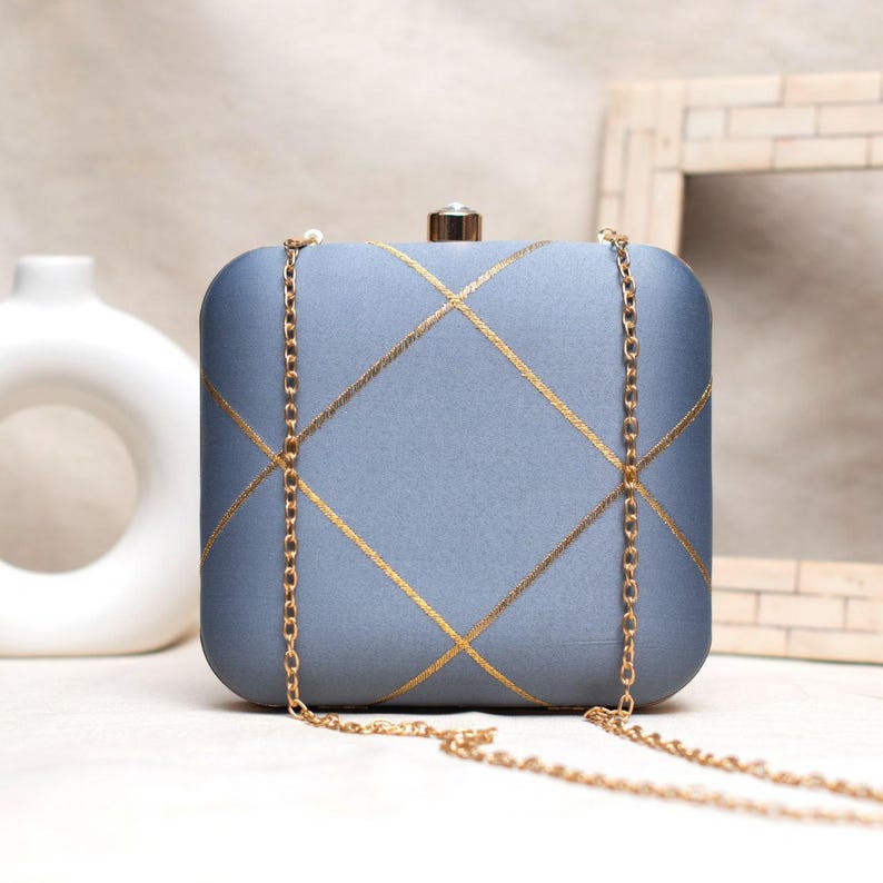 Elegant Purple & Gold Box Clutch With Chain Strap - Etsy