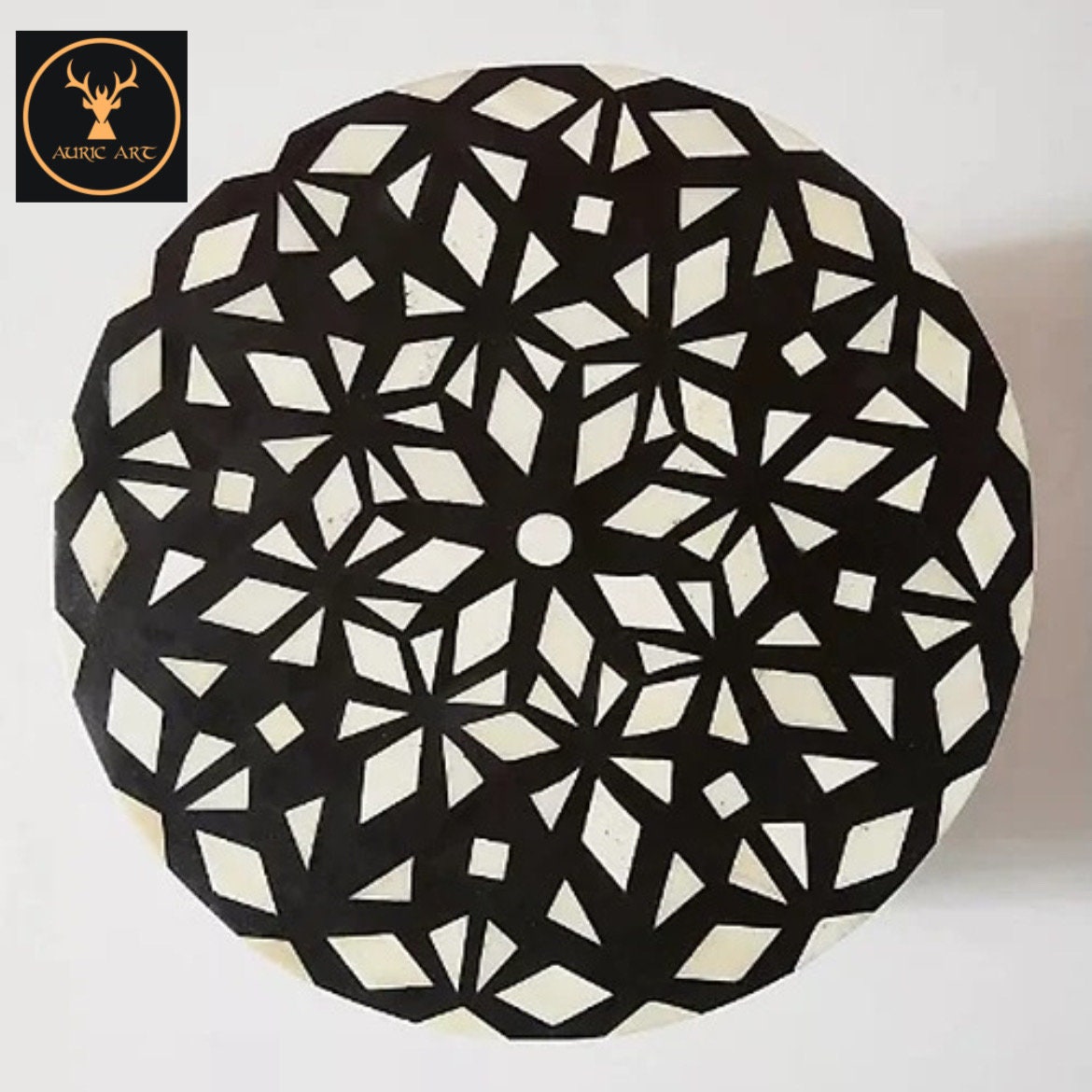 Bone Inlay Black Rangoli Design Round Drum End Table - Etsy