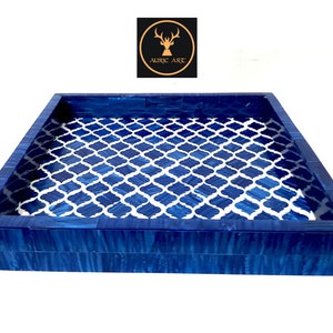 Handmade Bone Inlay Blue & White Serving Tray Moroccan Pattern - Etsy
