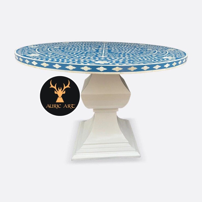 Luxury Black Bone Inlay Round Dining Table – Handcrafted Floral Design ...