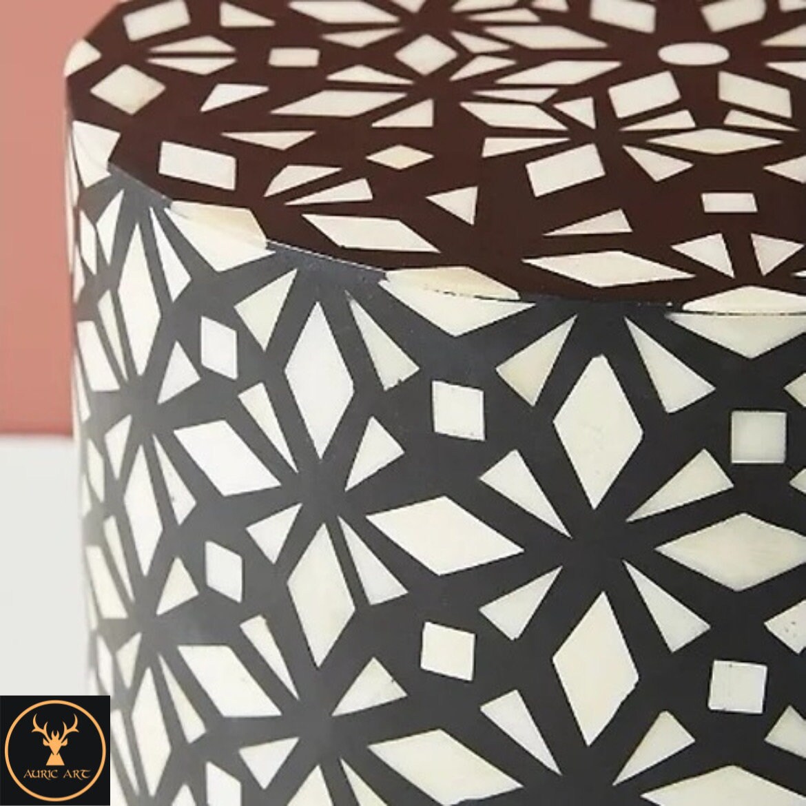 Bone Inlay Black Rangoli Design Round Drum End Table - Etsy