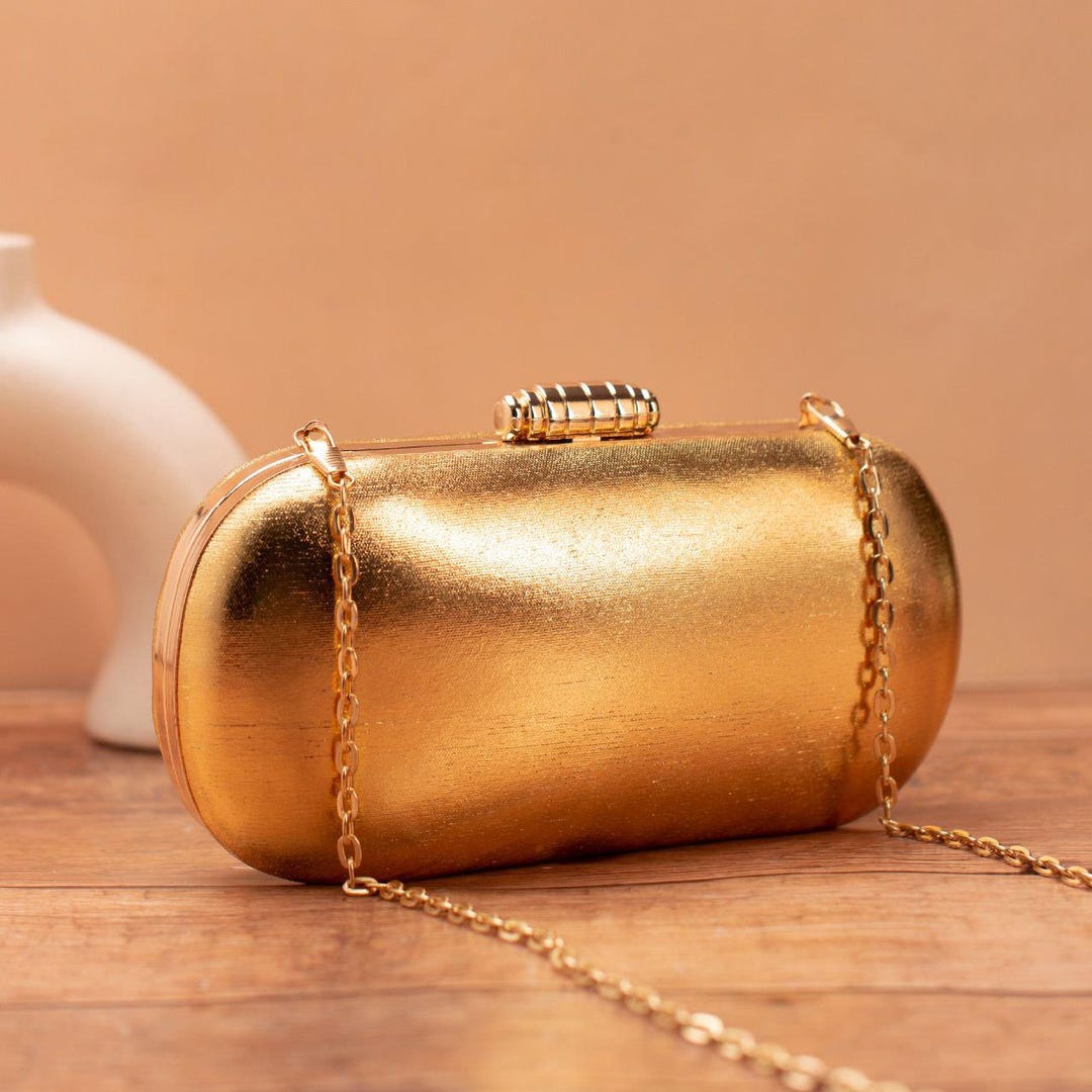 Dazzling Gold Metallic Box Clutch | Elegant Evening & Wedding Bag With ...