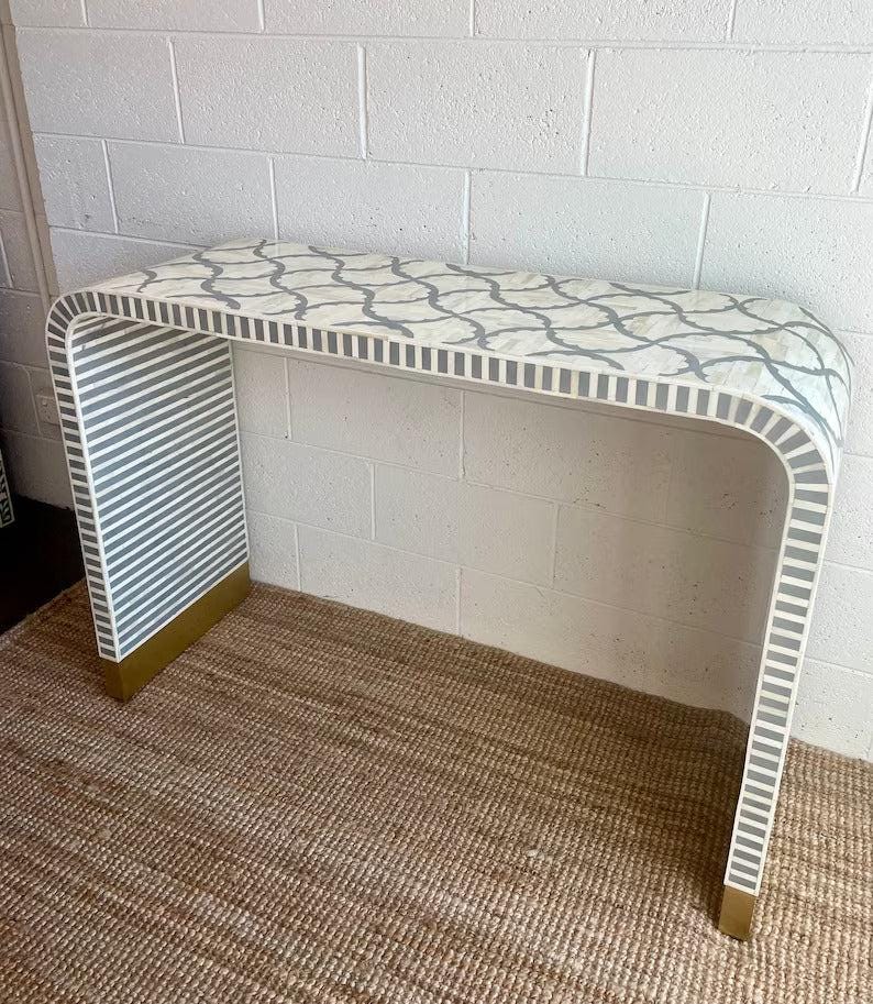 Handmade Bone Inlay Console Table: Fish Scale Waterfall Design - Etsy