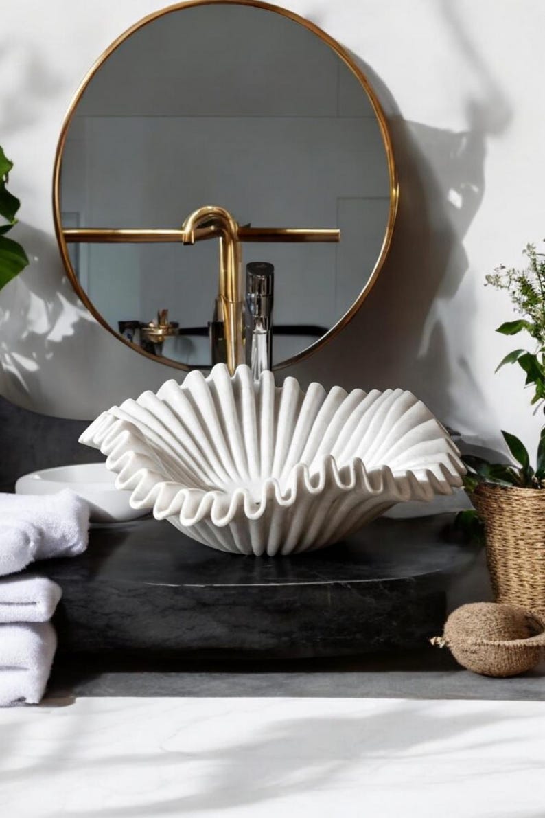 Handcrafted Marble Ruffle Bowl Sink in Matte & Glossy Finish - Etsy