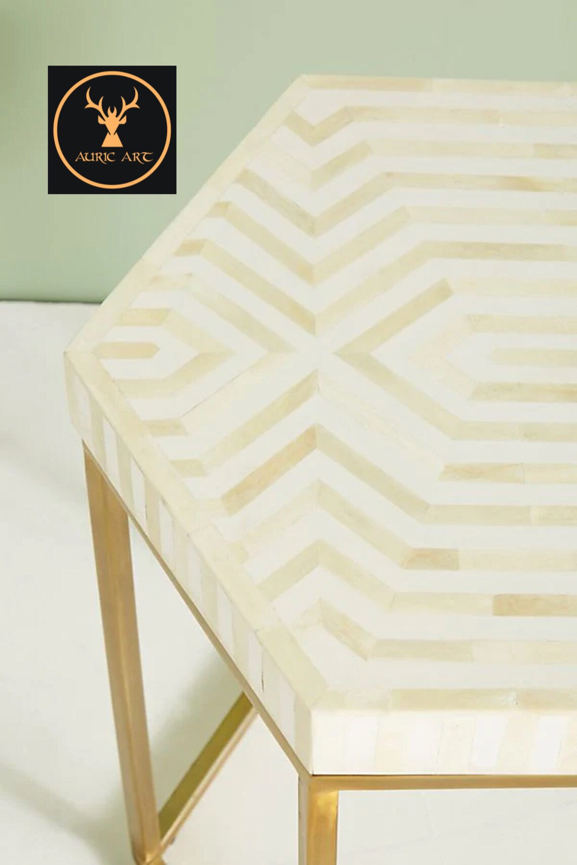 Bone Inlay Hexagonal Stripe Pattern Side Table / End Table / Coffee ...