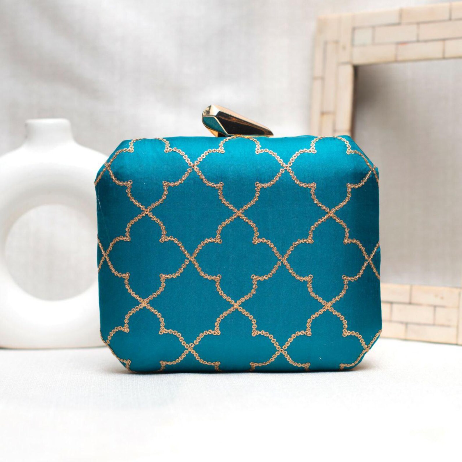 Elegant Purple & Gold Box Clutch With Chain Strap - Etsy