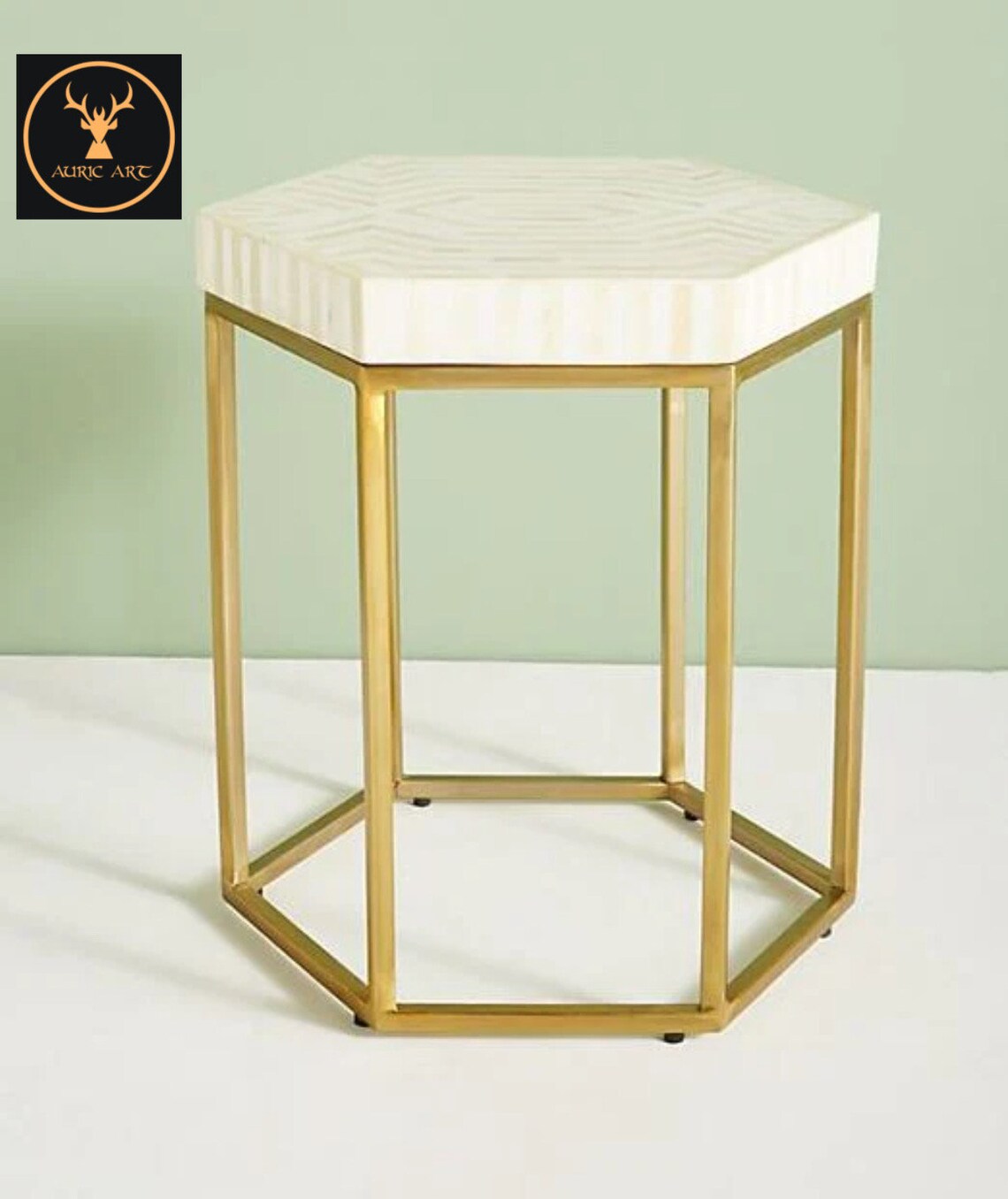 Bone Inlay Hexagonal Stripe Pattern Side Table / End Table / Coffee ...