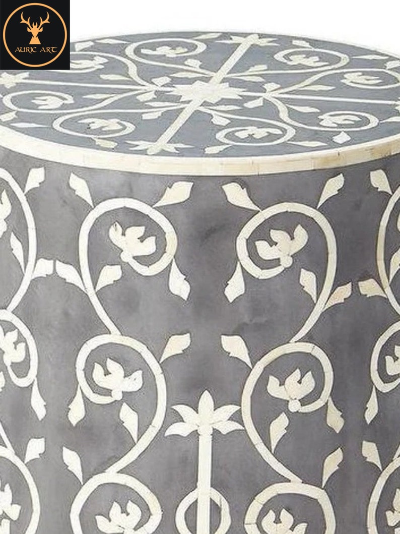 Handmade Bone Inlay Grey Lotus Design Pattern End Table - Etsy
