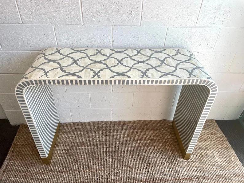 Handmade Bone Inlay Console Table: Fish Scale Waterfall Design - Etsy