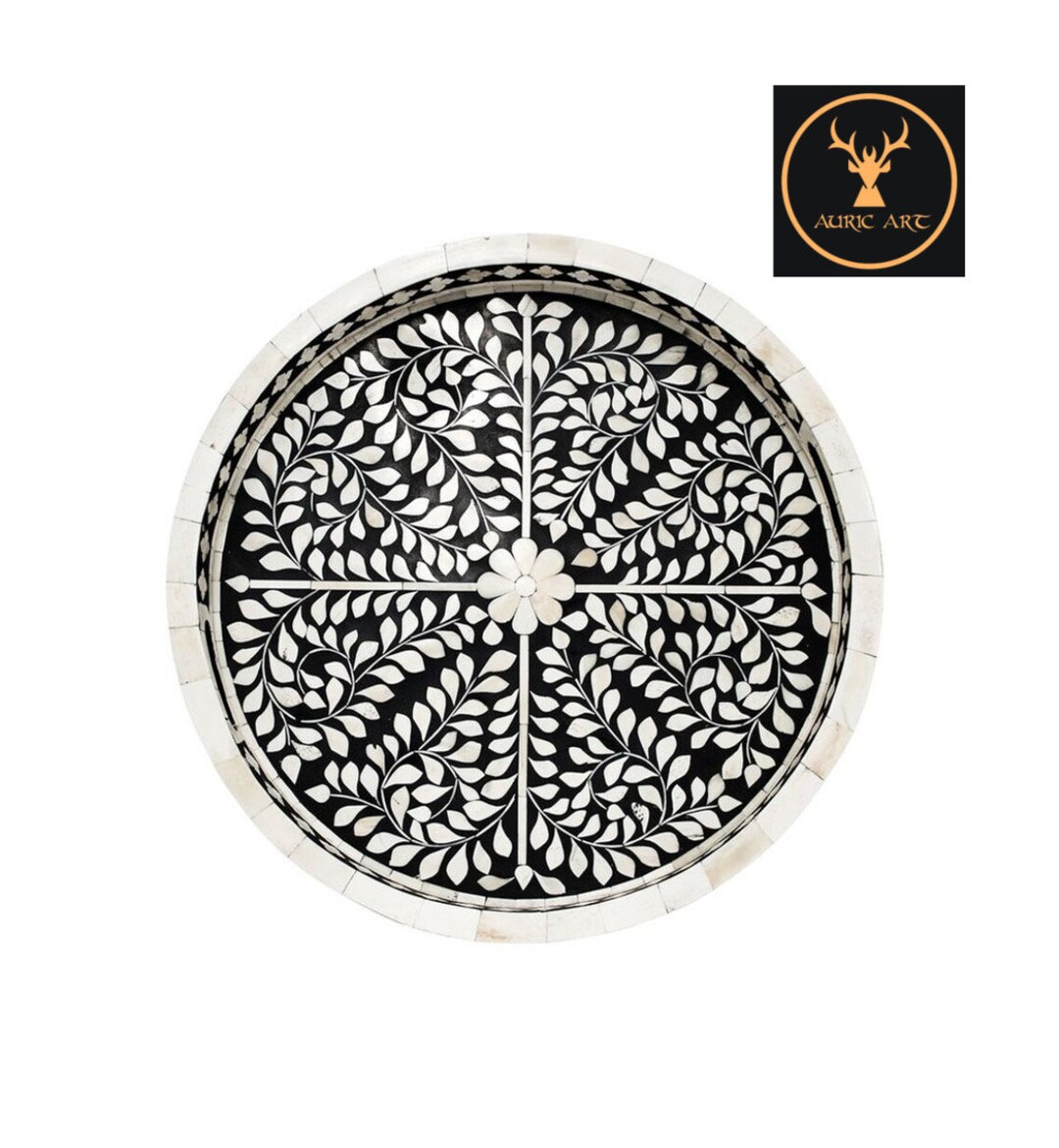 Bone Inlay Floral Pattern Round Shape Serving Tray / Home Decor - Etsy