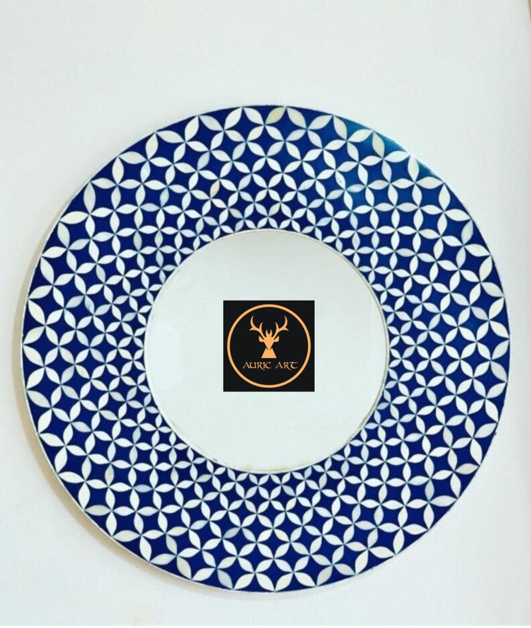 Luxury Bone Inlay Blue Star Pattern Round Shape Mirror Frame - Etsy