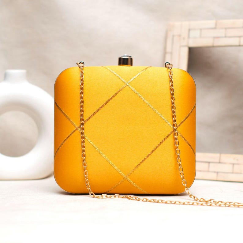 Elegant Purple & Gold Box Clutch With Chain Strap - Etsy