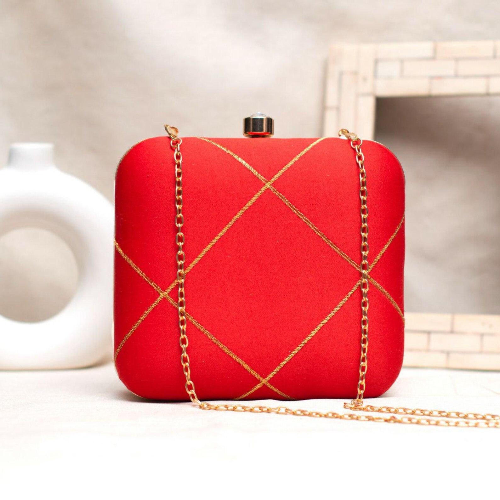 Elegant Purple & Gold Box Clutch With Chain Strap - Etsy